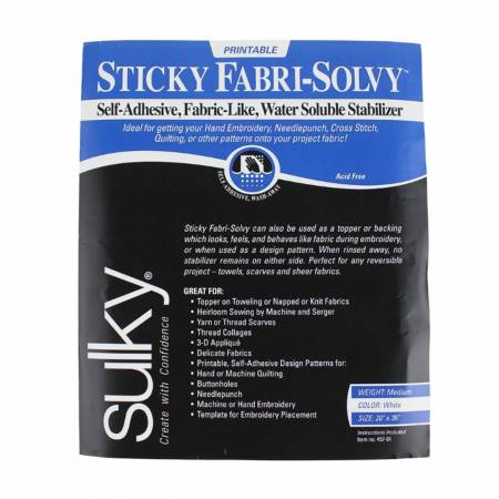 Sulky Sticky Fabric-Solvy Stablizer (20" x 1 yard) – keystonemoderncreative
